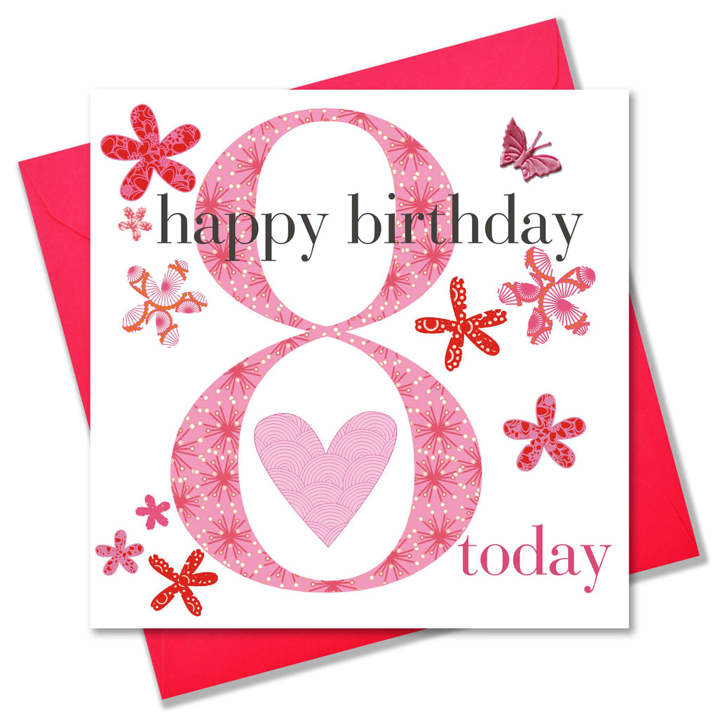 Birthday Card, Age 8 Girl, Happy 8th Birthday, fabric butterfly embell ...