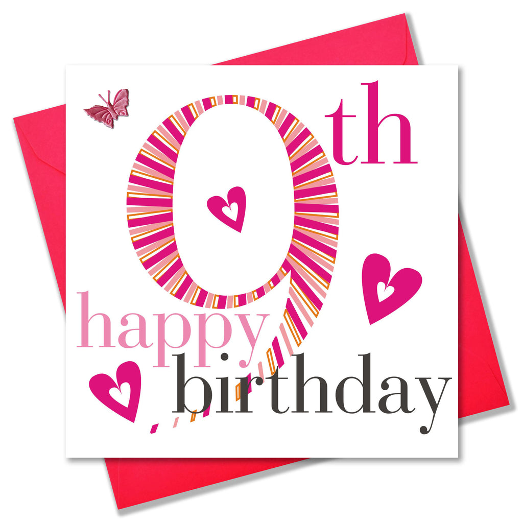 Birthday Card, Age 9 Girl, Happy 9th Birthday, fabric butterfly embell ...