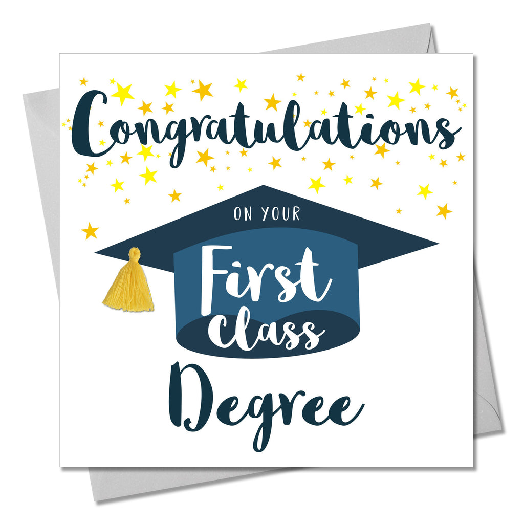 First Class Degree Congratulations Card, Embellished with a colourful ...